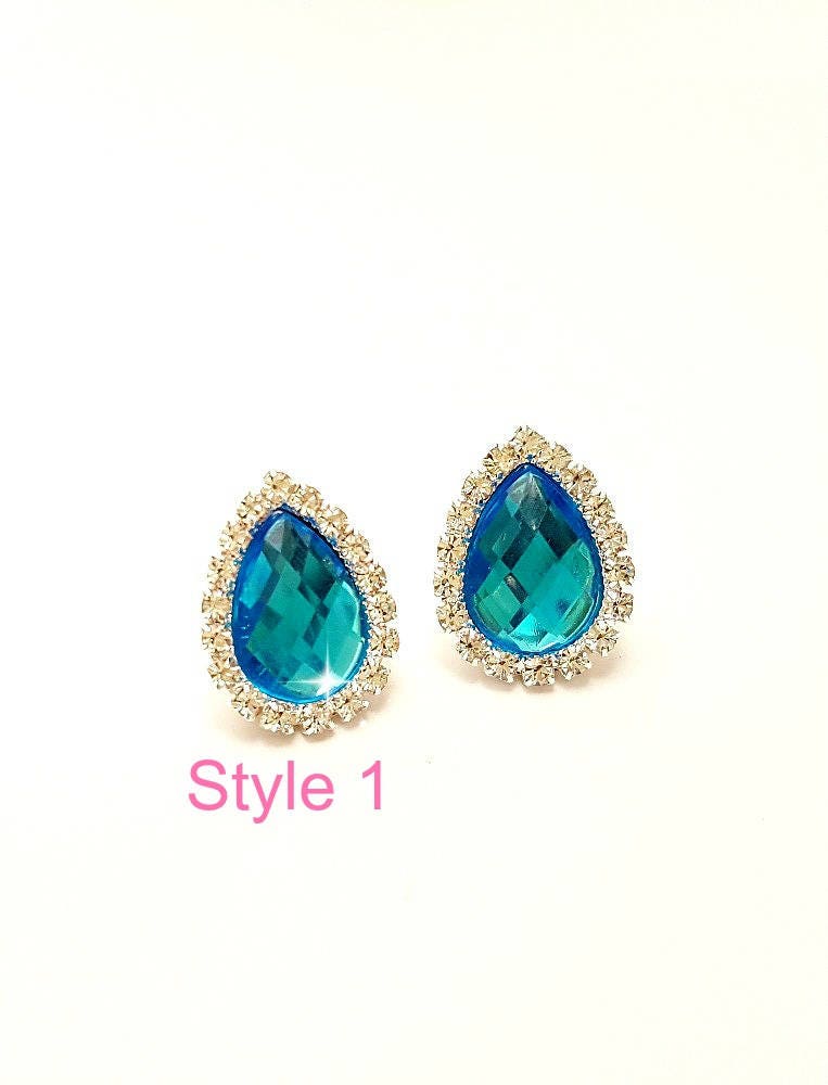 PRINCESS CRYSTAL EARRINGS Frozen Elsa earrings Rhinestone Clip On Earrings Blue Aqua Crystal Earrings Toddler Earrings Great Photo Prop Etsy