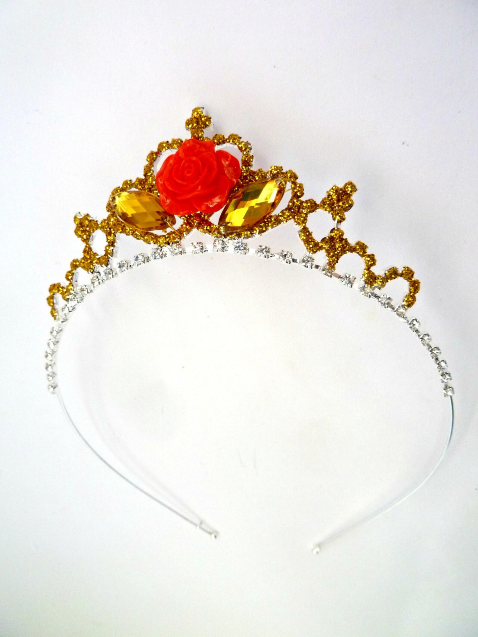 PRINCESS BELLE CROWN belle Gold Red Rose Tiara the Beauty - Etsy