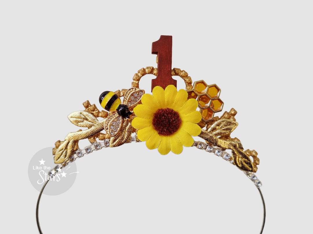 Sunflower Bee Birthday Party Crown Brabus, My 1st Bee Day Tiara, Sweet ...