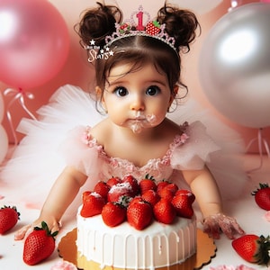 Brabus Strawberry Crown First 1st Birthday Tiara Headband, Berry First ...