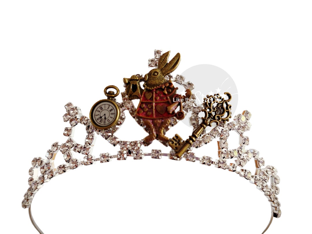 Alice in Wonderland Crown Tiara, Jeweled With Clock Key Eat Me Spoon ...