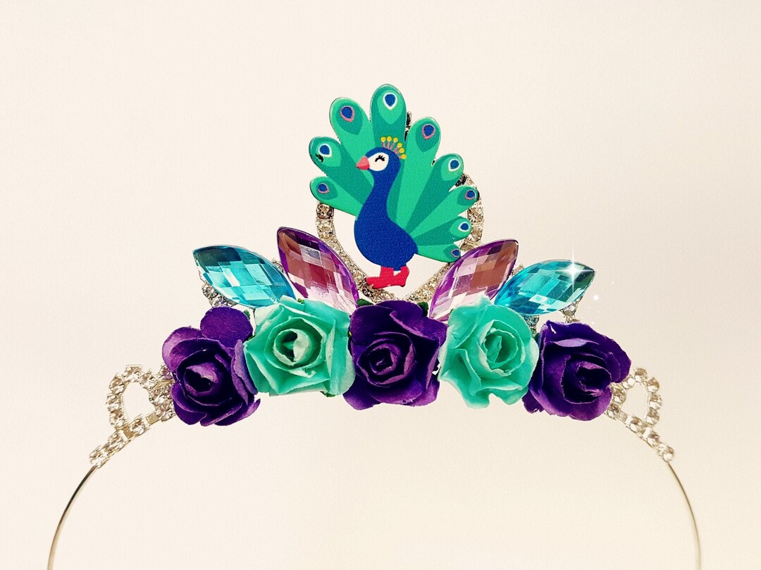 New Peacock Crown, Peacock Birthday Crown, Flower Birthday Headband ...