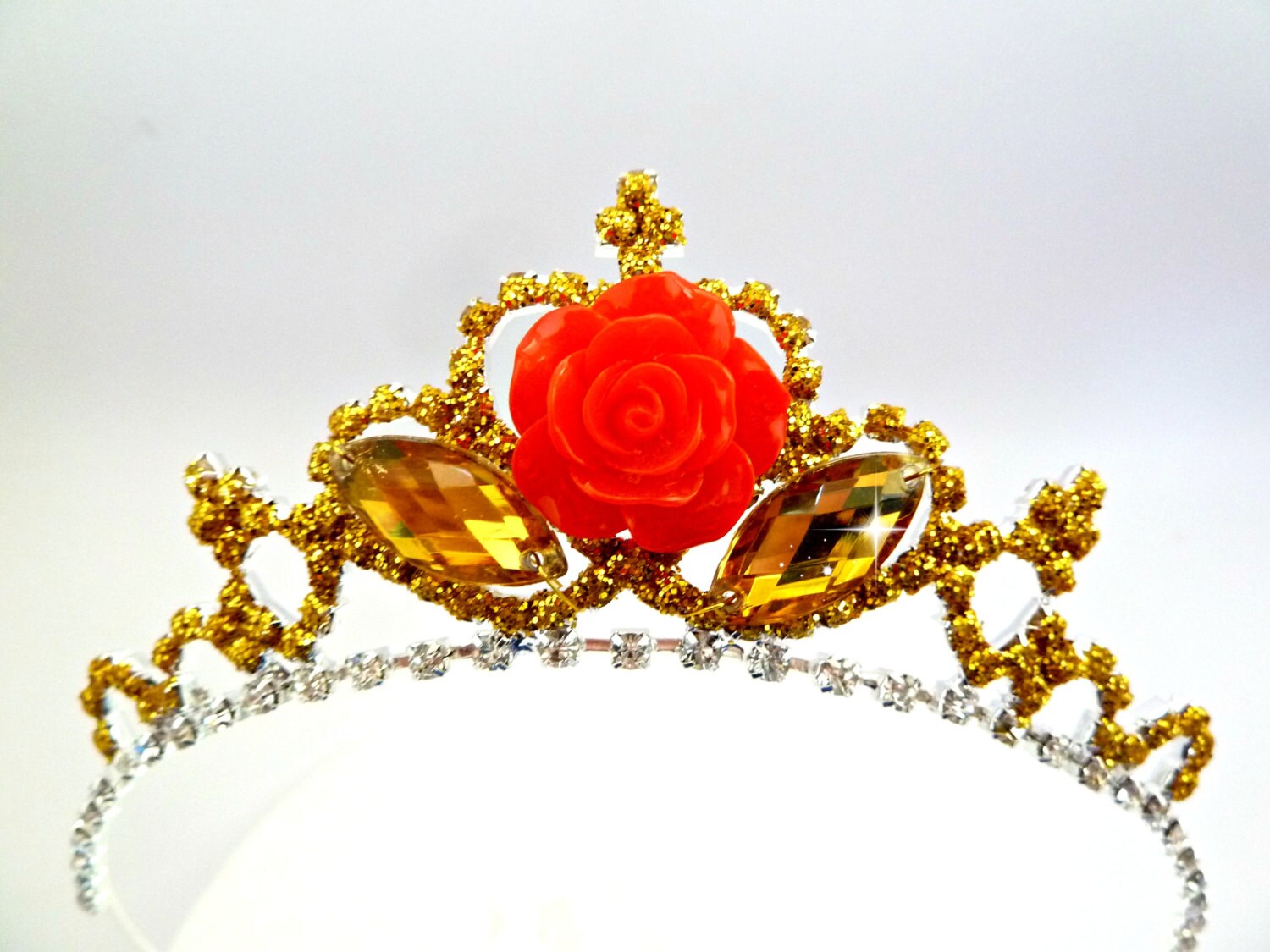 PRINCESS BELLE CROWN belle Gold Red Rose Tiara the Beauty - Etsy