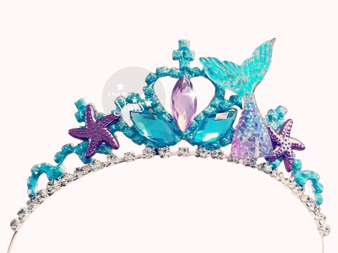 Mermaid Tail Crown Tiara, Mermaid Birthday Party Crown Fits Iridescent ...