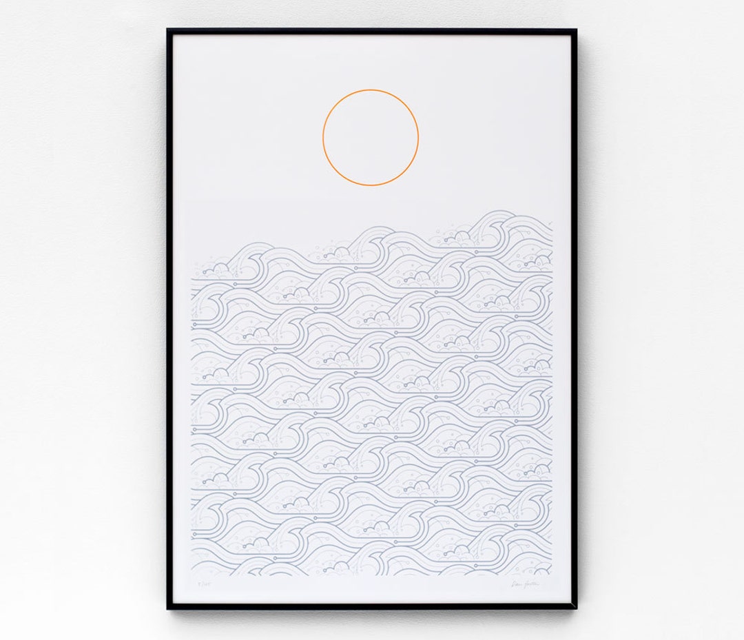 Waves A2 Limited Edition Screen Print, Hand-printed in Metallic Blue ...