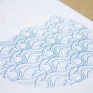 Waves A3 Limited Edition Screen Print, Hand-printed in Cobalt Blue and ...