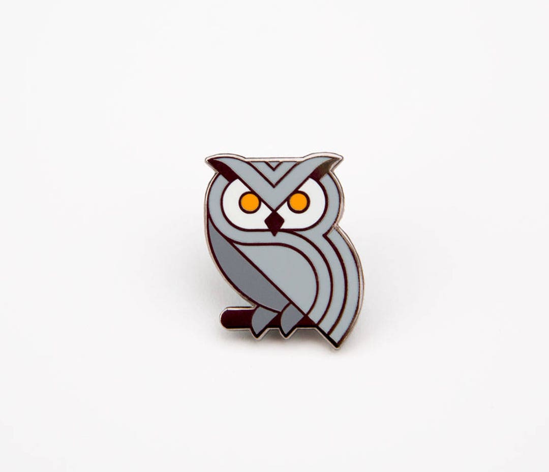 Owl Enamel Pin Badge #1 - Grey & Black Nickel - Etsy