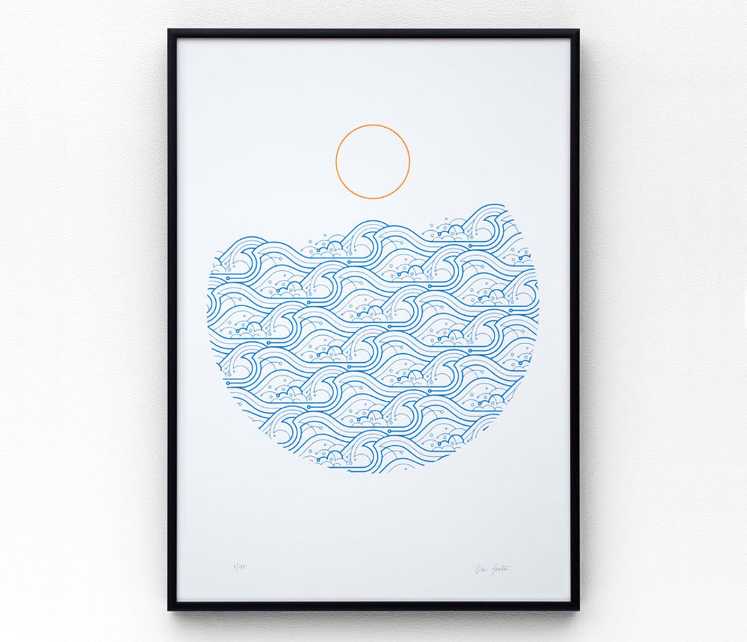 Waves A3 Limited Edition Screen Print, Hand-printed in Cobalt Blue and ...