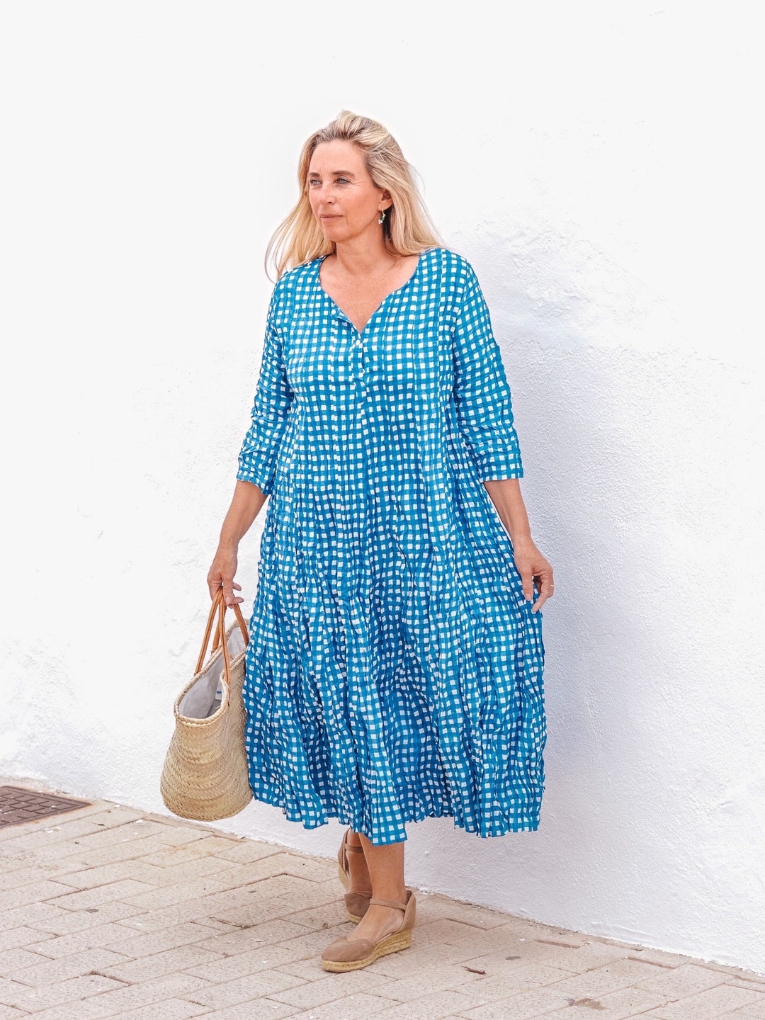 Beautiful Boho Summer Dress in joyful blue and white hand block cotton ...