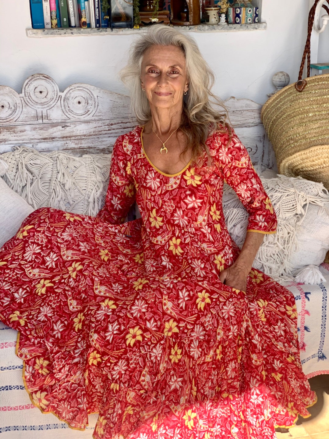 Red Floral Boho Dress: Hand Block Printed Cotton Sun Dress - Etsy