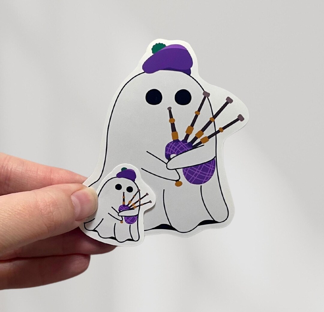 Scottish Bagpiper Ghost Sticker, Cute Spooky Paranormal Gift ...