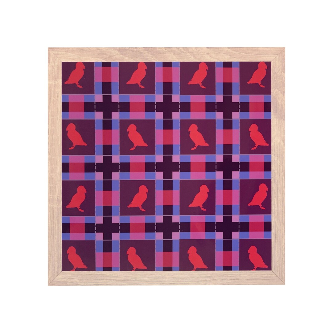 Puffin Tartan Art Print for Girls Room, Wall Decor for Scandinavian ...