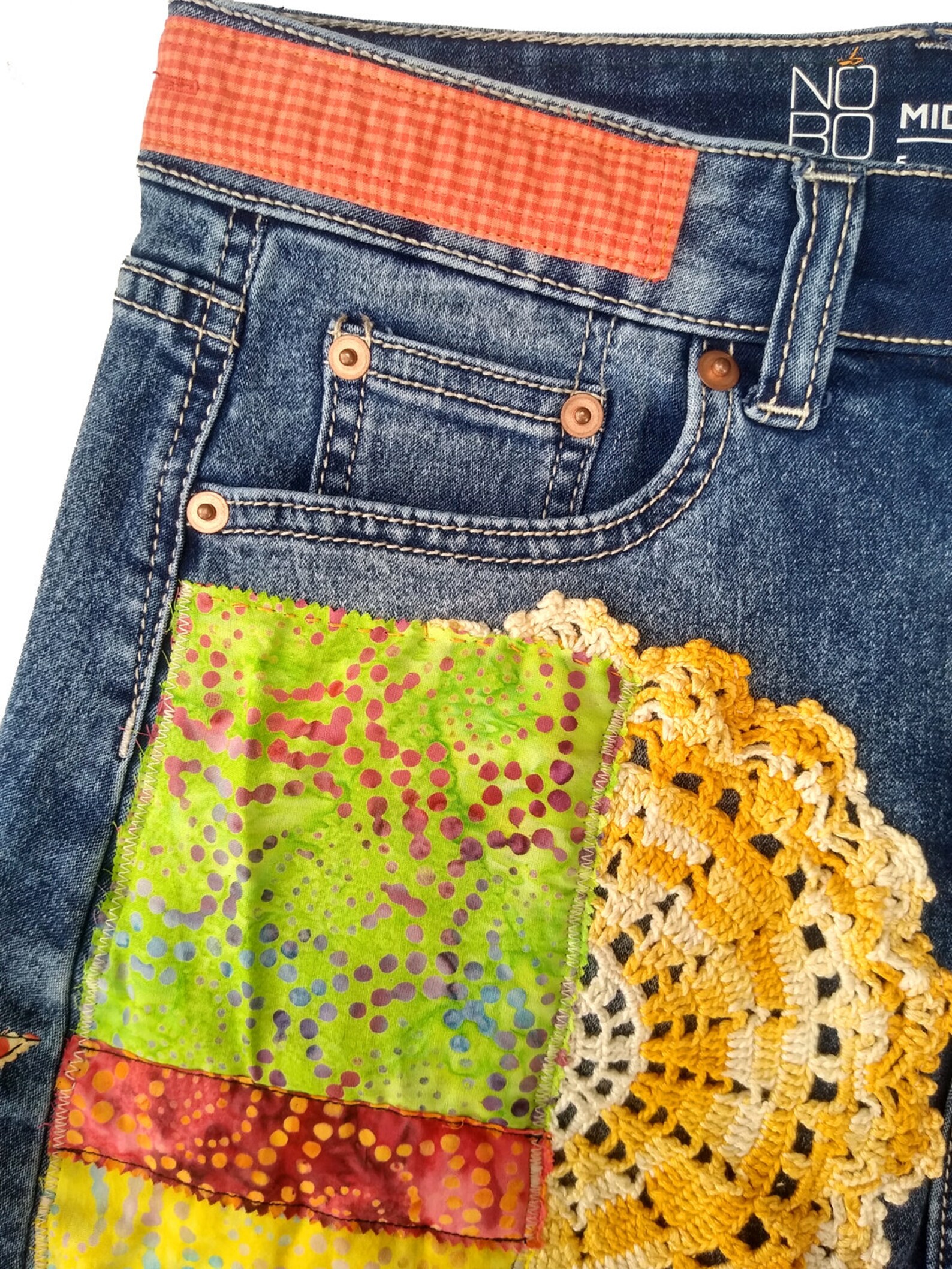 Vintage Denim Jeans Skirt Batik Patches Kantha Embroidery - Etsy