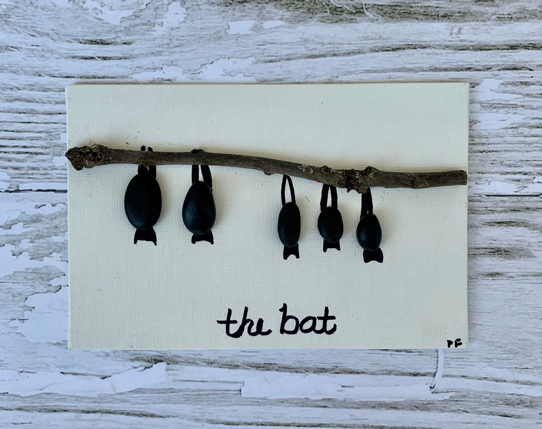 PEBBLE ART: Sleeping Bats. Mixed Media Black Pebble Art With Easel ...