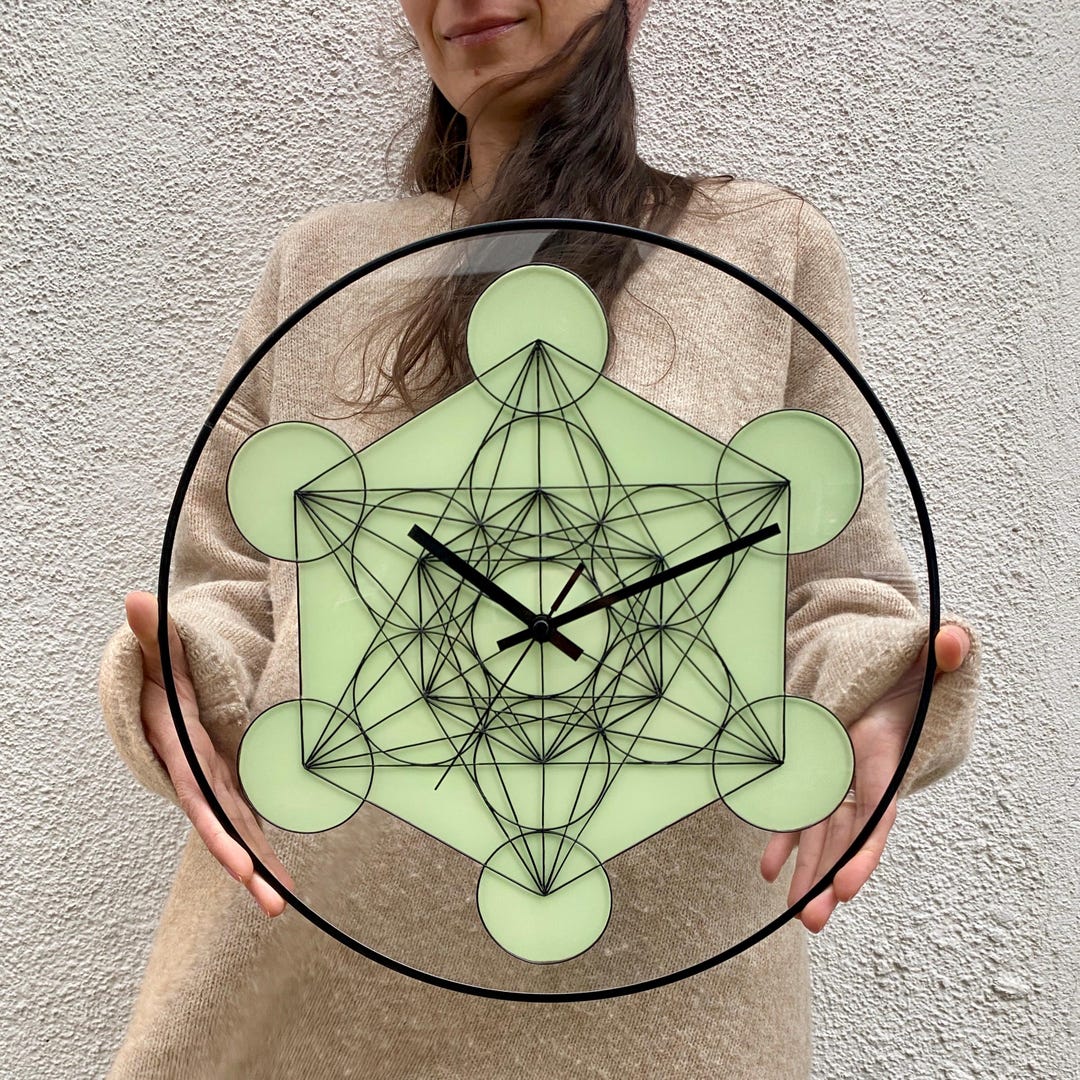 Glowing Metatron Cube Hand Painted Wall Clock: Modern Glow in the Dark ...