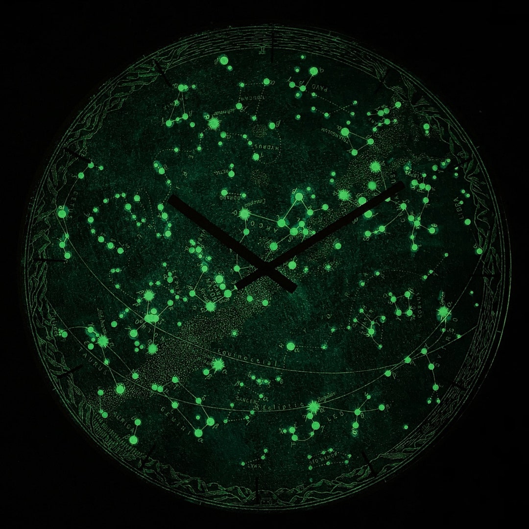 Celestial Night Sky Glass Clock With Zodiac Constellations: Wall Art ...