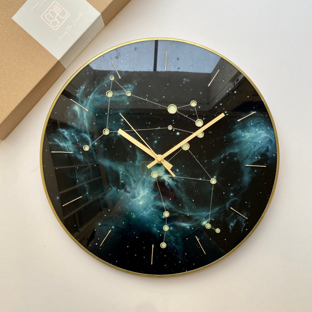 Libra and Aries Zodiac Clock: Glow in the Dark Glass Constellations - Etsy