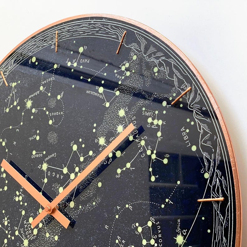 Celestial Night Sky Glass Clock With Zodiac Constellations: Wall Art ...