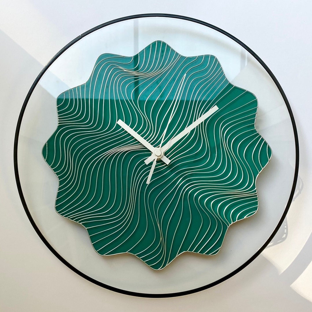Emerald Ocean Waves Wall Clock: Hand-painted on Tempered Glass ...