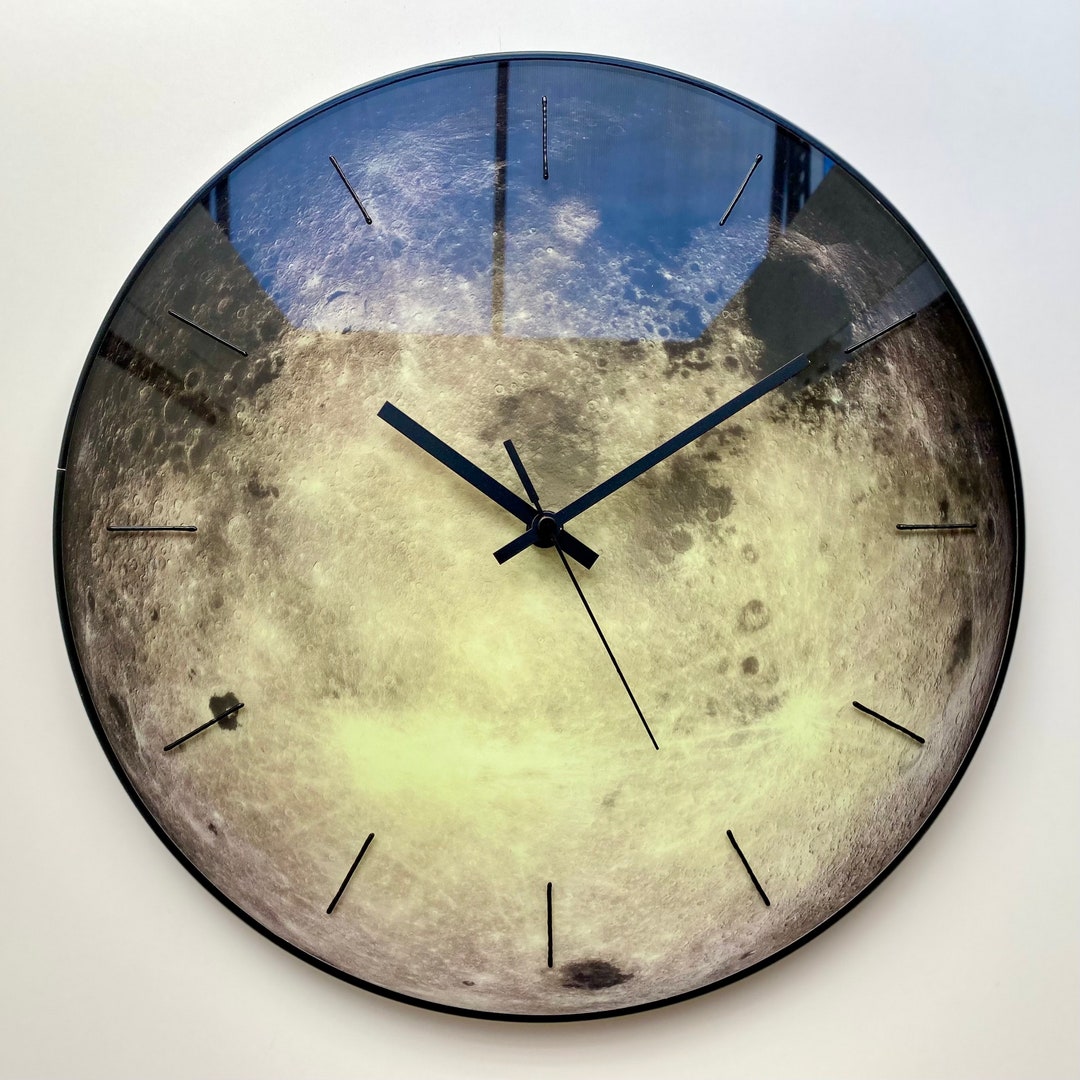 Glow in the Dark Moon Wall Clock With Black Details: Silent Quartz ...