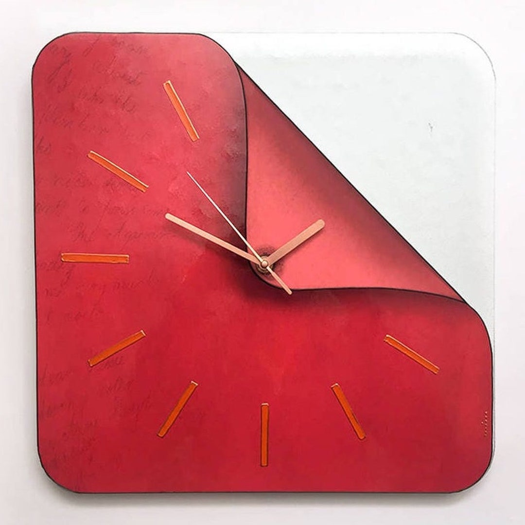 Red Rectangle Wall Clock: Funky Wall Clock, Tempered Glass - Etsy