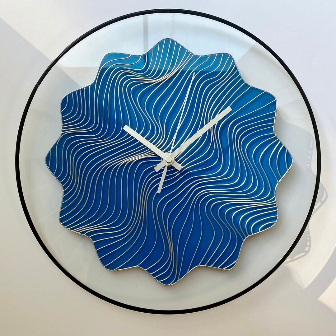 Illusion Art Blue Glass Clock: Hand-painted, Silent Movement and Custom ...