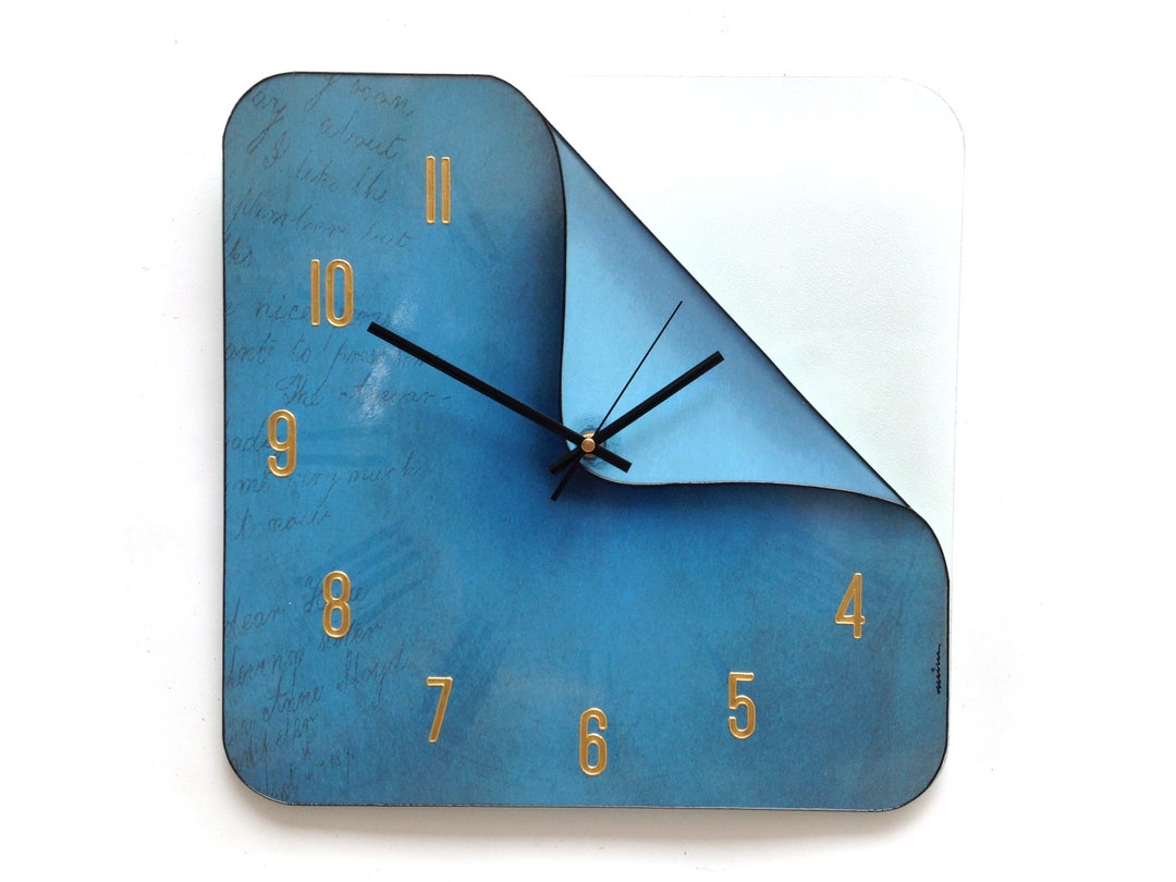 Dusty Blue Glass Wall Clock: Hand-painted Art Deco Decor in Big Size - Etsy