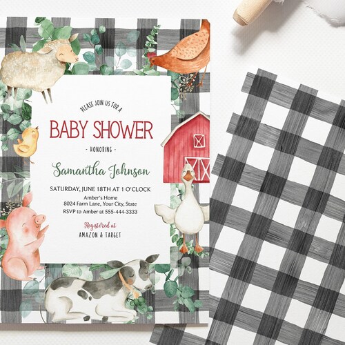 Editable Farm Baby Shower Invitation. Pink Farm Animals Baby | Etsy