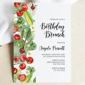 Vegetable Birthday Brunch Invitation, Vegetarian Lunch Invitation ...