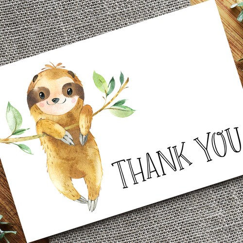 Printable Flat Thank You Card // Sloth Baby Shower Sloth - Etsy