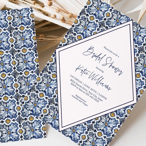 Italian Blue Tile Wedding Invitation Portuguese Tiles - Etsy