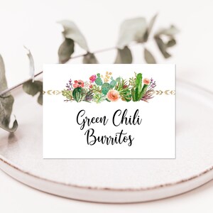 Cactus Food Tent Table Tent Fiesta Bridal Shower Place Card - Etsy