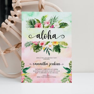 Aloha Birthday Party Invitation Tropical Birthday Invite Any | Etsy