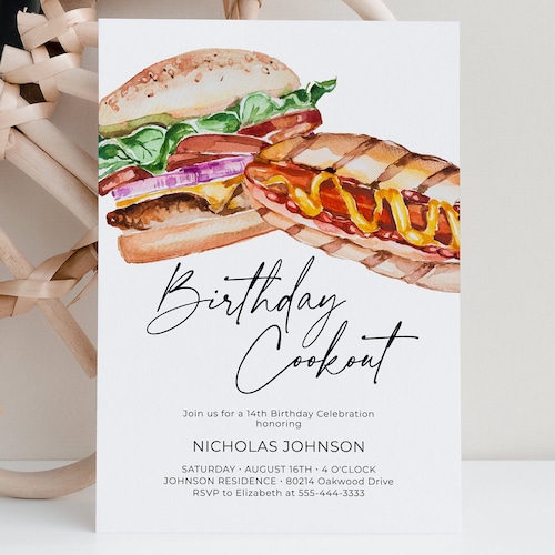 Burger Birthday Party Invitation Editable Template Barbecue - Etsy