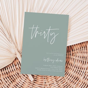 Sage Green Thirty Birthday Party Invitation Minimalist - Etsy