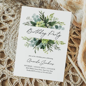 Boho Greenery Birthday Party Invitation, Bohemian Birthday Invite ...