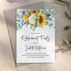 Sunflower Retirement Party Invitation Editable Template | Etsy