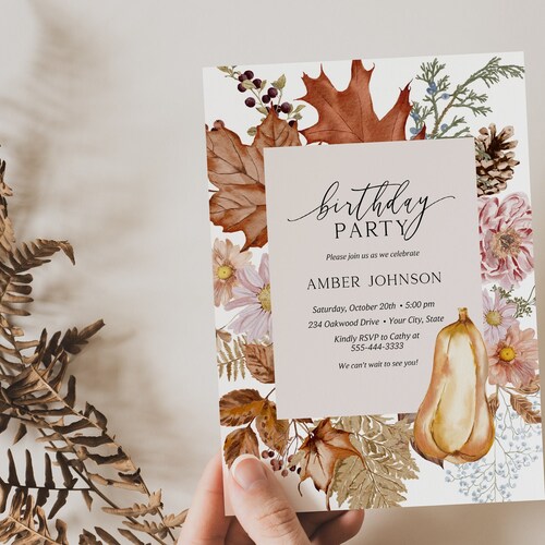 Fall Floral Birthday Party Invitation Boho Autumn Birthday - Etsy