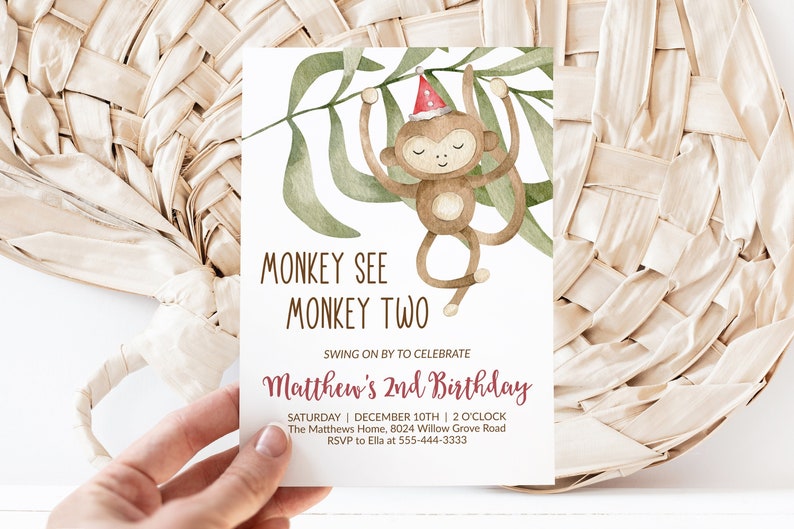 Monkey Birthday Party Invitation, Monkey See Monkey Two Invite, 2nd ...