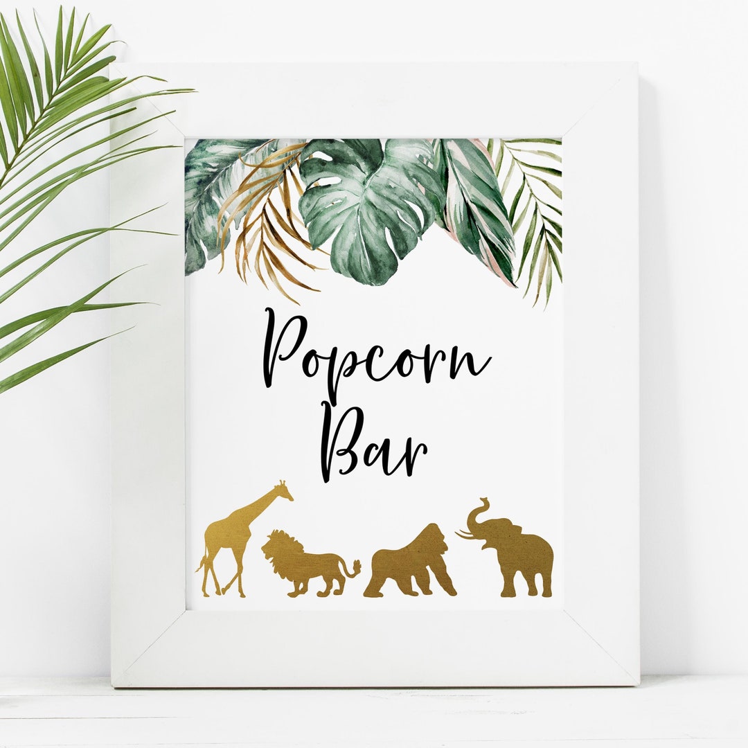 Jungle Popcorn Bar Sign, Instant Download, Safari Animals Food Sign ...