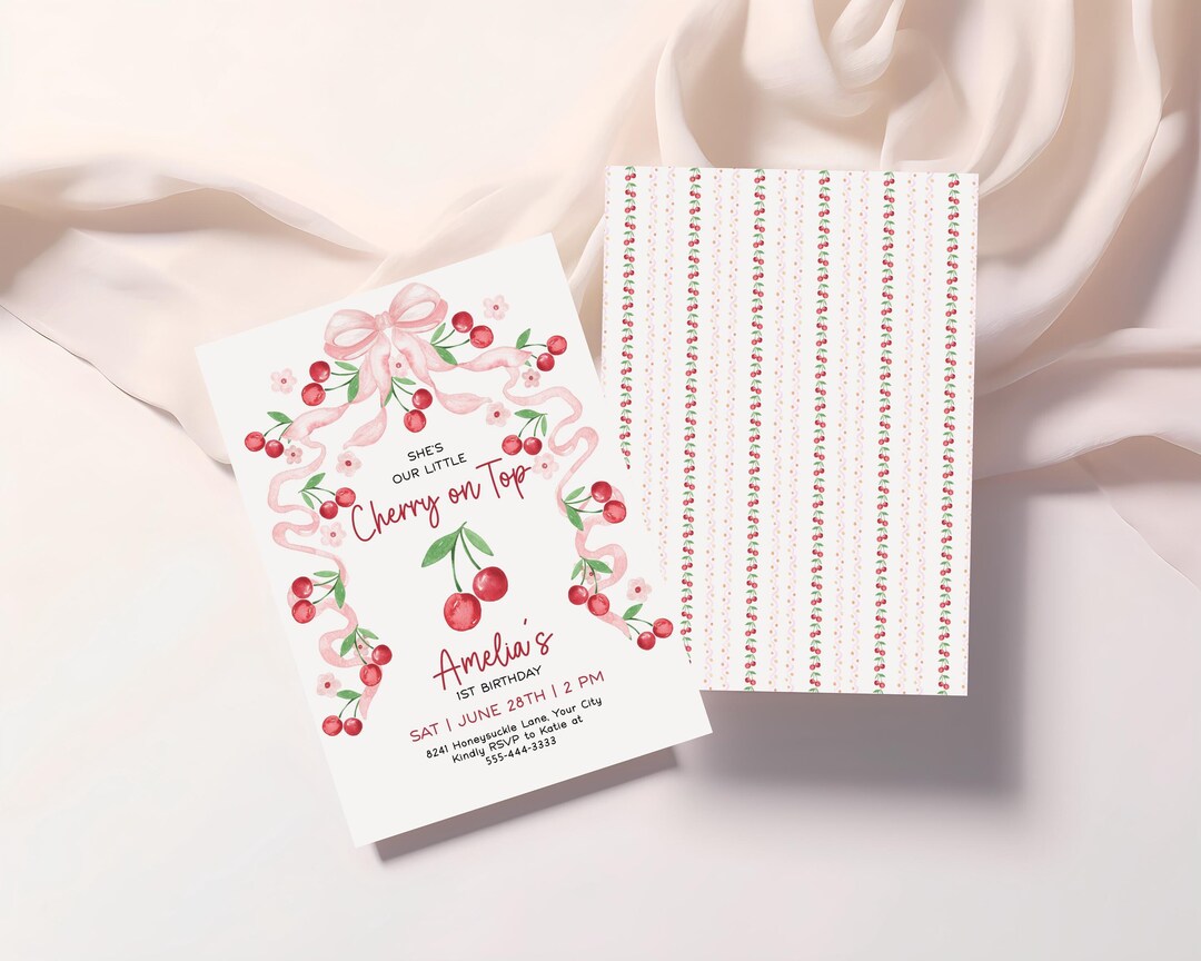 Cherry First Birthday Party Invitation, Cherry on Top Birthday Invite ...