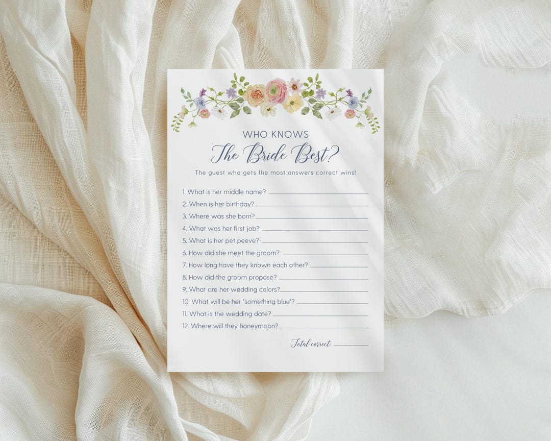 Editable Who Knows the Bride Best Game, Bridal Shower Printable, Floral ...