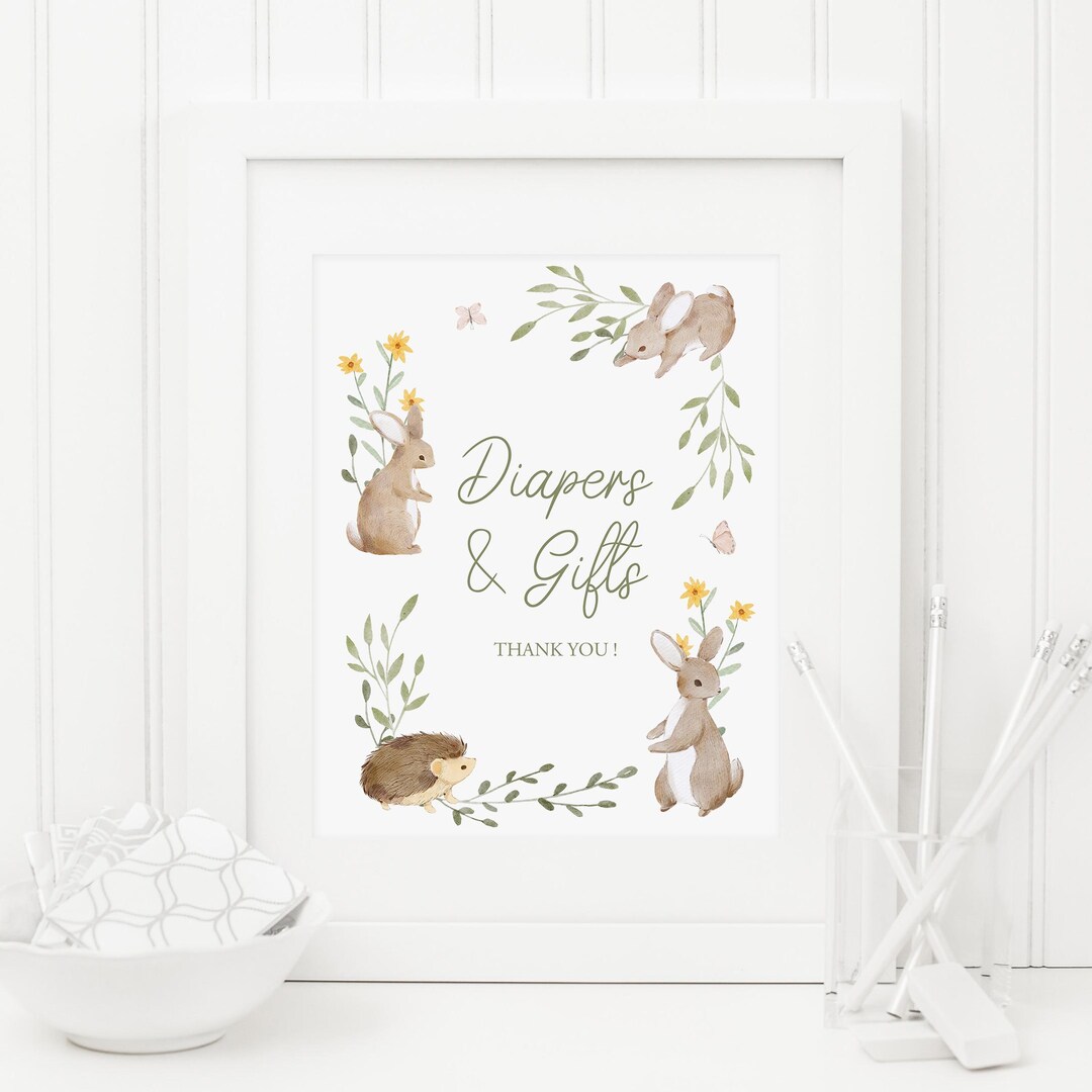 Woodland Diapers and Gifts Sign, Instant Download, Forest Animals Gift ...