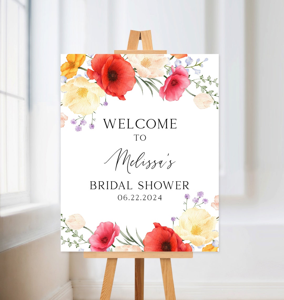 Poppy Welcome Sign, 24x30, Welcome Poster, Summer Floral Bridal Shower ...