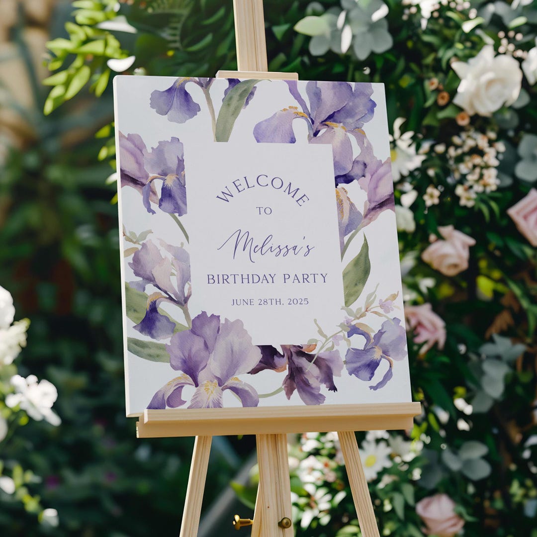 Iris Welcome Sign Template, 24x30, Purple Floral Birthday Party Welcome ...