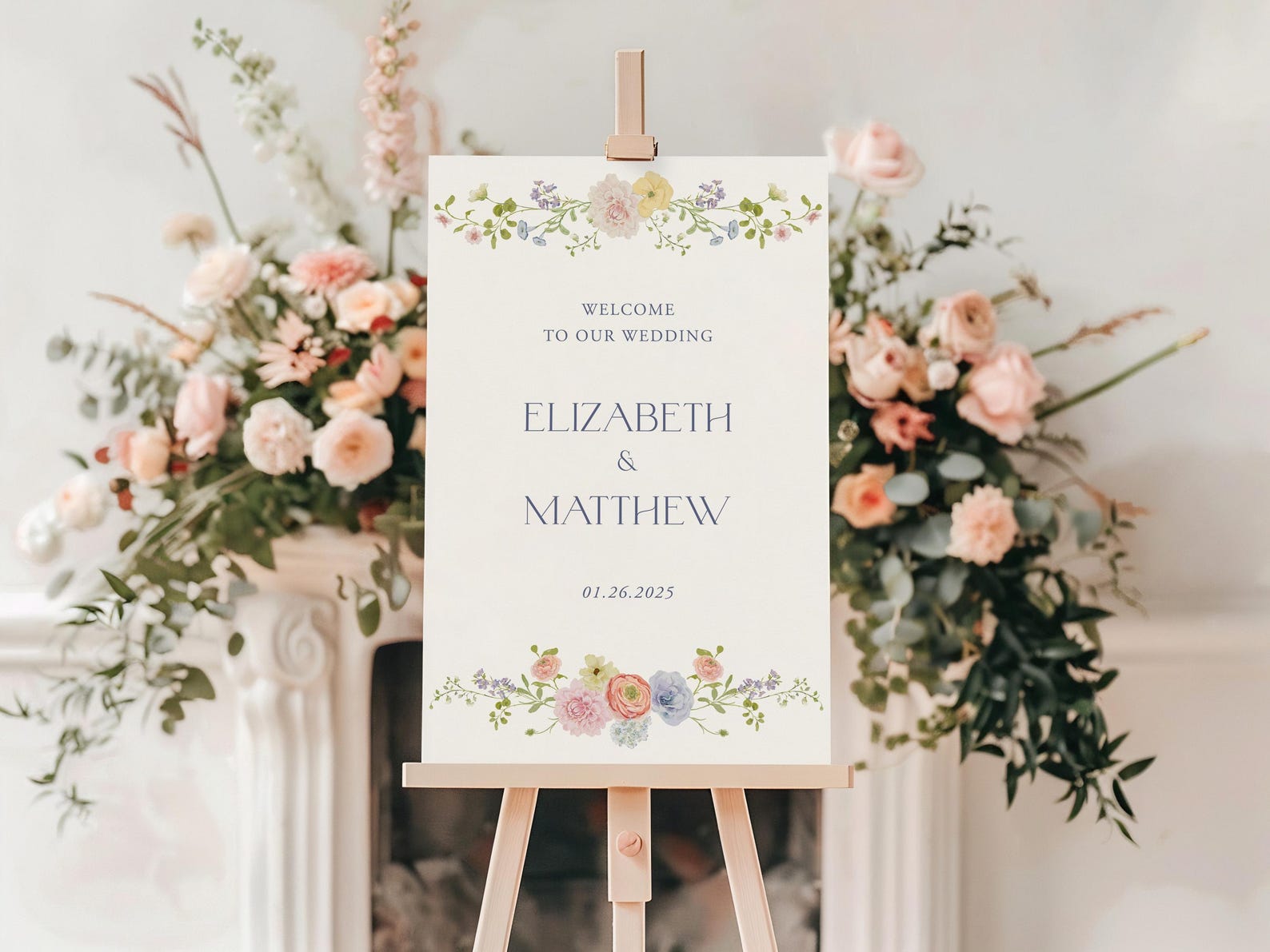 Spring Wedding Welcome Sign, 24x36, Cottage Floral Welcome Poster ...