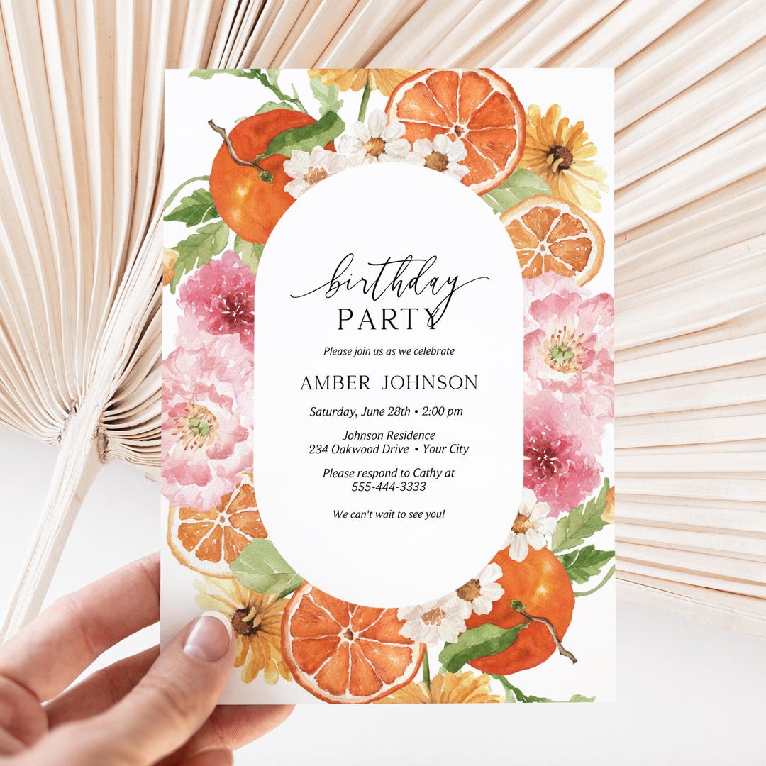 Citrus Fruit Birthday Party Invitation Template, Summer Woman's ...