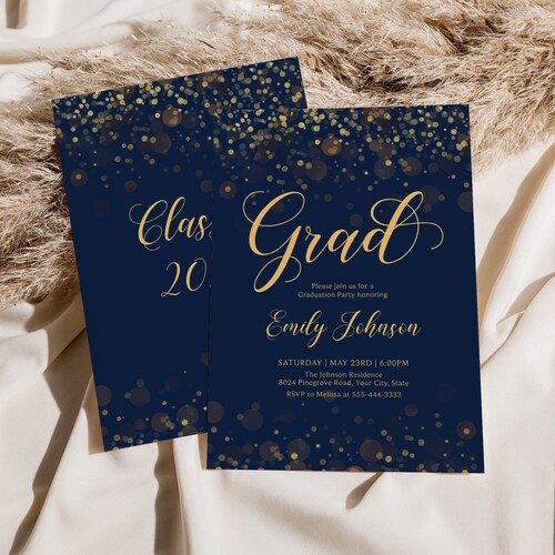 Editable Graduation Party Invitation Blue & Gold Invitation - Etsy