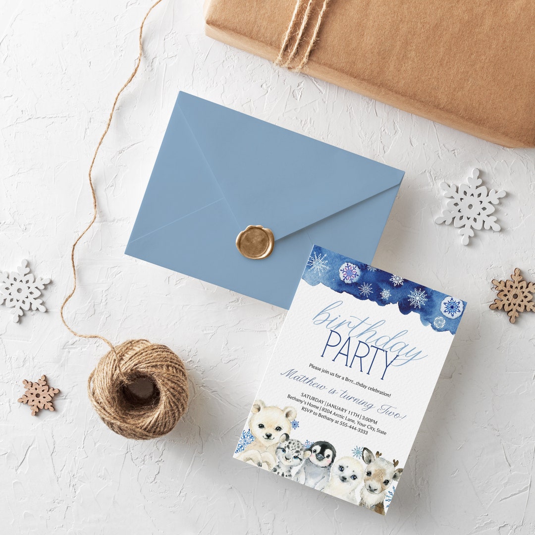 Winter Birthday Party Invitation Arctic Animal Invitation - Etsy