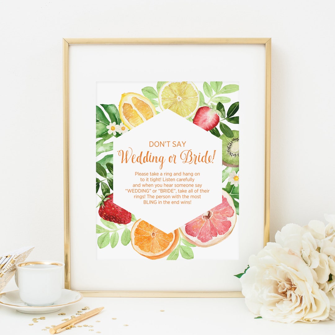 Tropical Fruit Dont Say Wedding or Bride Game Sign, Instant Download ...
